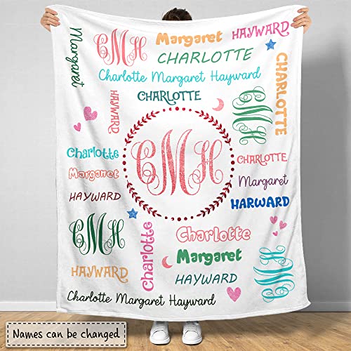 SANDJEST Personalized Baby Blanket Unicorn Custom Baby Name Fleece Throw Blanket Customized Gift for Baby New Mom Niece Daughter Granddaughter Birthday Shower (Style 3)