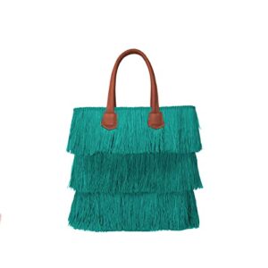 sensi studio, frayed straw tote with leather handles, turquoise straw/camel leather