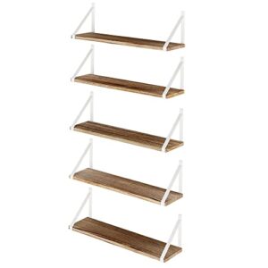 wallniture bora 24″x6″ floating shelves for wall decor, bookshelf living room decor, wall shelves for bedroom decor, bathroom shelves, kitchen floating shelf burnt set of 5