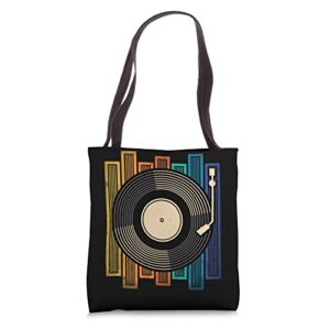 retro vinyl record player vintage music producer dj djane tote bag