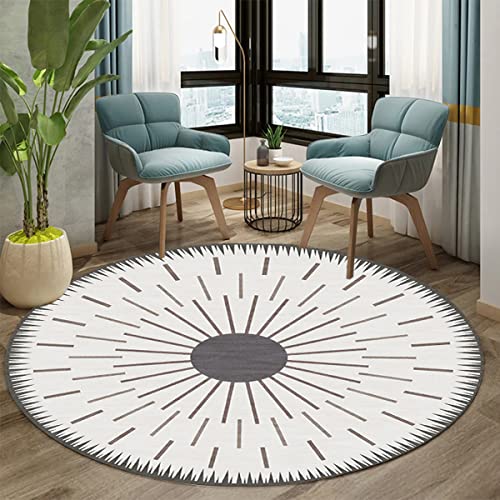 Beige Grey Sun Pattern Minimalist Round Area Rug for Living Room Bedroom Playroom Washable Soft Wool Plush Throw Carpet Under Dining Coffee Table Indoor No-Slip Floor Runners 4ft