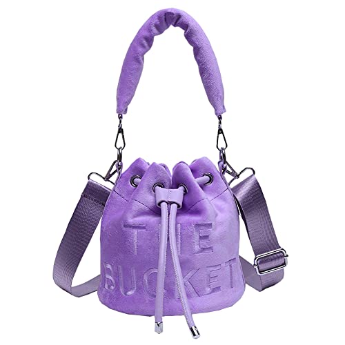 AyTotoro Bucket Bag for Women, Fashion Shoulder Satchel Bag Purse Soft Plush Bucket Bag Crossbody Drawstring Handbag Hobo Bag (Purple)