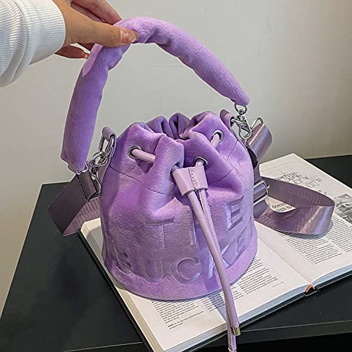 AyTotoro Bucket Bag for Women, Fashion Shoulder Satchel Bag Purse Soft Plush Bucket Bag Crossbody Drawstring Handbag Hobo Bag (Purple)