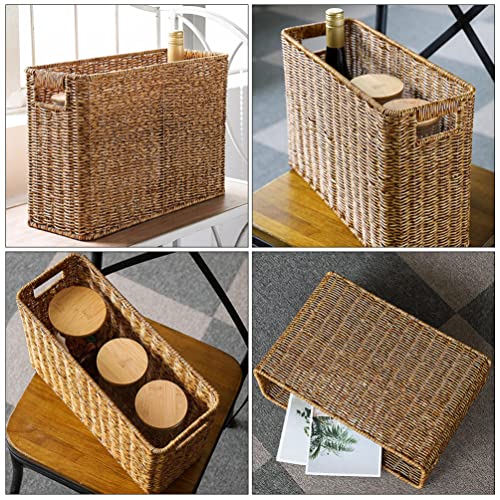 Ipetboom Magazine Wicker Basket Magazine Wicker Basket Woven Magazine Basket, 1 Pc Woven Magazine Rack Woven Storage Basket Woven Book Basket Magazine Wicker Basket Rattan Magazine Holder Desk Topper