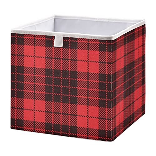 Kigai Red Black Buffalo Plaid Storage Baskets, 16x11x7 in Collapsible Fabric Storage Bins Organizer Rectangular Storage Box for Shelves, Closets, Laundry, Nursery, Home Decor