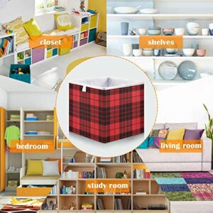 Kigai Red Black Buffalo Plaid Storage Baskets, 16x11x7 in Collapsible Fabric Storage Bins Organizer Rectangular Storage Box for Shelves, Closets, Laundry, Nursery, Home Decor