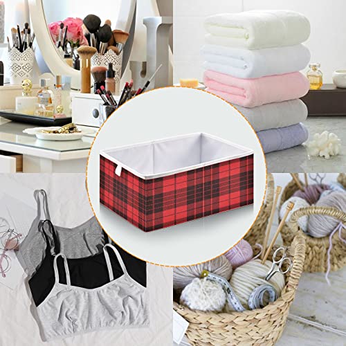 Kigai Red Black Buffalo Plaid Storage Baskets, 16x11x7 in Collapsible Fabric Storage Bins Organizer Rectangular Storage Box for Shelves, Closets, Laundry, Nursery, Home Decor