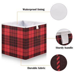 Kigai Red Black Buffalo Plaid Storage Baskets, 16x11x7 in Collapsible Fabric Storage Bins Organizer Rectangular Storage Box for Shelves, Closets, Laundry, Nursery, Home Decor