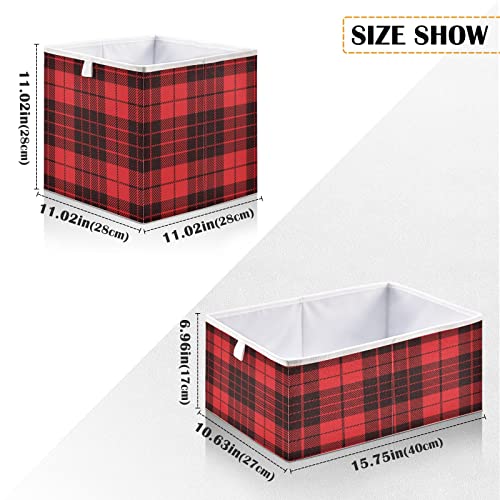 Kigai Red Black Buffalo Plaid Storage Baskets, 16x11x7 in Collapsible Fabric Storage Bins Organizer Rectangular Storage Box for Shelves, Closets, Laundry, Nursery, Home Decor