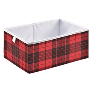 Kigai Red Black Buffalo Plaid Storage Baskets, 16x11x7 in Collapsible Fabric Storage Bins Organizer Rectangular Storage Box for Shelves, Closets, Laundry, Nursery, Home Decor