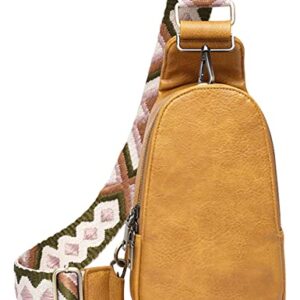 Ocahuel Women Sling Bags Crossbody Chest Bag Purse Vegan Leather Satchel Daypack Guitar Strap Boho Shoulder Backpack Traveling Hiking Yellow