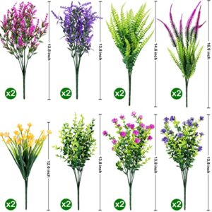 GrennMauler Artificial Flowers, 16pcs UV Resistant Fake Flowers Outdoor, Faux Plastic Flowers for Decoration Home Kitchen Garden Wedding Party Decor