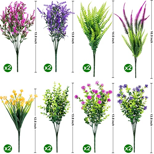 GrennMauler Artificial Flowers, 16pcs UV Resistant Fake Flowers Outdoor, Faux Plastic Flowers for Decoration Home Kitchen Garden Wedding Party Decor