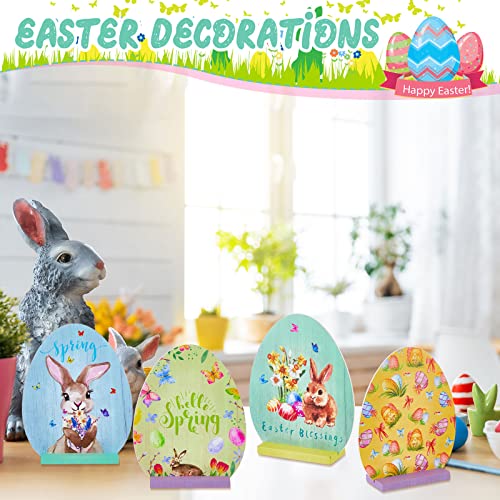 9 Pieces Wooden Easter Egg Table Decorations Spring Easter Eggs Table Decorative Centerpiece Rustic Tabletop Holiday Shelf Topper for Easter Spring Home Party Office Decor