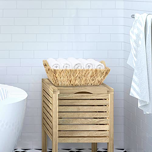 Graciadeco Hand Woven Water Hyacinth Baskets with Wooden Handles Large Natural Shallow Wicker Storage Basket for Organizing Irregular Rectangle, 2 Pack