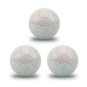 zningesxi round glass solid orbs 3pcs 2.6 inch mosaic crackl balls vases tray table centerpiece decor wedding christmas decorative (gradient white)