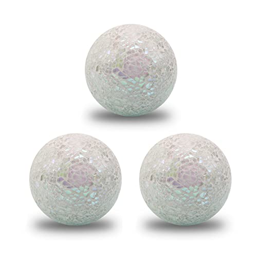 ZningEsxi Round Glass Solid Orbs 3Pcs 2.6 Inch Mosaic Crackl Balls Vases Tray Table Centerpiece Decor Wedding Christmas Decorative (Gradient White)