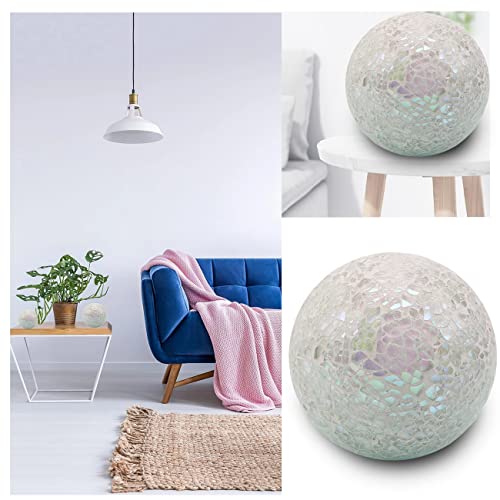 ZningEsxi Round Glass Solid Orbs 3Pcs 2.6 Inch Mosaic Crackl Balls Vases Tray Table Centerpiece Decor Wedding Christmas Decorative (Gradient White)