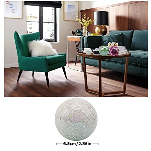 ZningEsxi Round Glass Solid Orbs 3Pcs 2.6 Inch Mosaic Crackl Balls Vases Tray Table Centerpiece Decor Wedding Christmas Decorative (Gradient White)