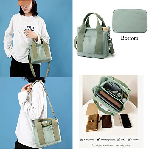 Japanese Handmade Large Capacity Multi-Pocket Handbag Canvas Crossbody Tote Bags Shoulder Purse with Zipper for Women (Green)