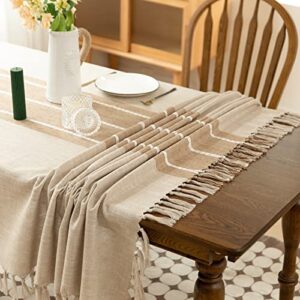 inutowa handmade tassels tablecloth embroidery burlap linen – heavy duty wrinkle free rectangle table cloth for 6 foot tables rustic farmhouse tablecloths for outdoor party kitchen coffee 55×86