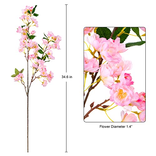 MJFloria Artificial Silk Cherry Blossom Flowers Branches, Faux Cherry Peach Tree, Plum Boutique for Vase Centerpiece Floor Arrangements, Home Decoration, Wedding, Party – 36” Long Tall Stems, Pink