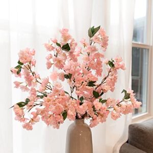 MJFloria Artificial Silk Cherry Blossom Flowers Branches, Faux Cherry Peach Tree, Plum Boutique for Vase Centerpiece Floor Arrangements, Home Decoration, Wedding, Party – 36” Long Tall Stems, Pink