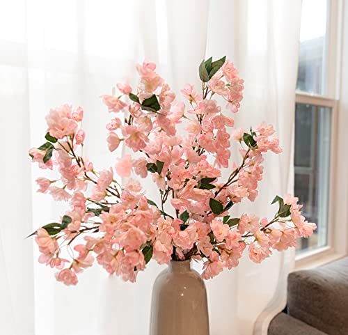 MJFloria Artificial Silk Cherry Blossom Flowers Branches, Faux Cherry Peach Tree, Plum Boutique for Vase Centerpiece Floor Arrangements, Home Decoration, Wedding, Party – 36” Long Tall Stems, Pink