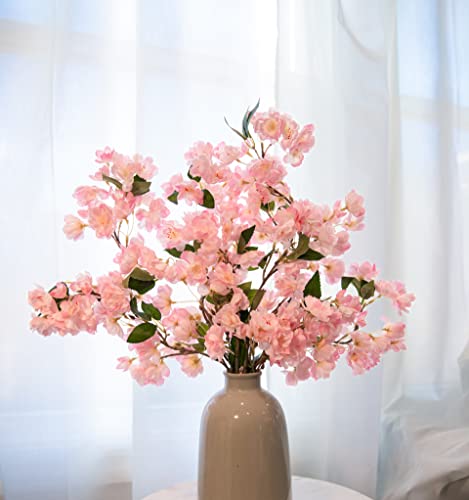 MJFloria Artificial Silk Cherry Blossom Flowers Branches, Faux Cherry Peach Tree, Plum Boutique for Vase Centerpiece Floor Arrangements, Home Decoration, Wedding, Party – 36” Long Tall Stems, Pink