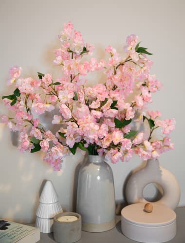 MJFloria Artificial Silk Cherry Blossom Flowers Branches, Faux Cherry Peach Tree, Plum Boutique for Vase Centerpiece Floor Arrangements, Home Decoration, Wedding, Party – 36” Long Tall Stems, Pink