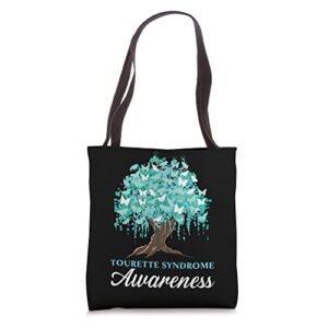 tourette syndrome awareness teal ribbon disorder tote bag