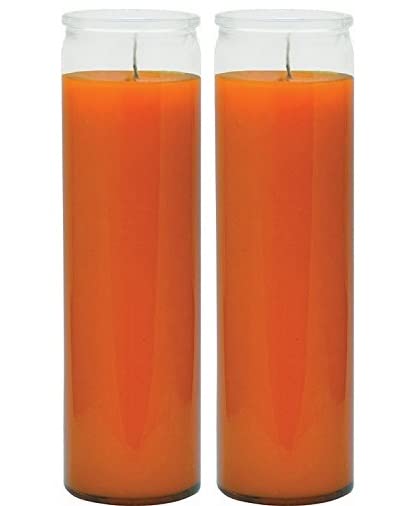 Prayer Candles - Wax Candles (2 Pc) Orange Great for Sanctuary, Vigils and Prayers - Unscented Glass Candle Set - Indoor Outdoor - Spiritual Religious Church - Jar Candles