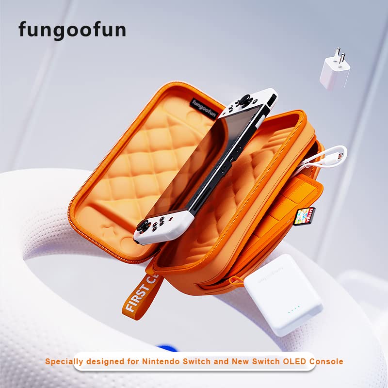 fungoofun Carrying Case Bundle for Nintendo Switch OLED and Switch Lite Console-Protective Shockproof Travel Shell Pouch,Earphone Charge Cable Accessories Switch Game Storage Bag (Orange)