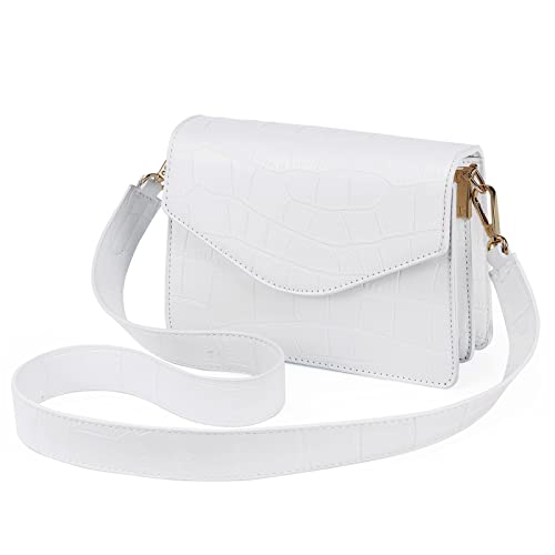 CLUCI Cross Body Bag Purses for Women, Vegan Leather Trendy Purse with Two Shoulder Strap, Women's Shoulder Bag Crocodile White