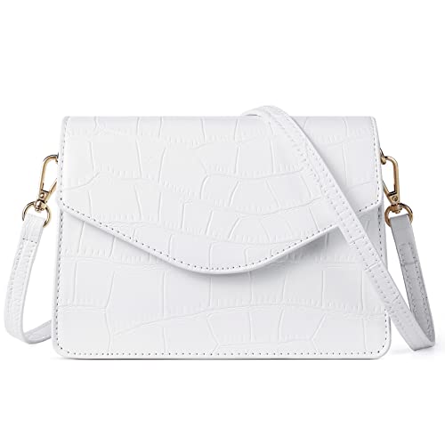 CLUCI Cross Body Bag Purses for Women, Vegan Leather Trendy Purse with Two Shoulder Strap, Women's Shoulder Bag Crocodile White