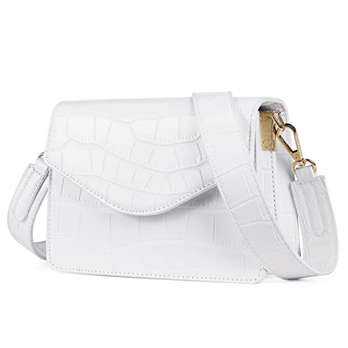 CLUCI Cross Body Bag Purses for Women, Vegan Leather Trendy Purse with Two Shoulder Strap, Women's Shoulder Bag Crocodile White