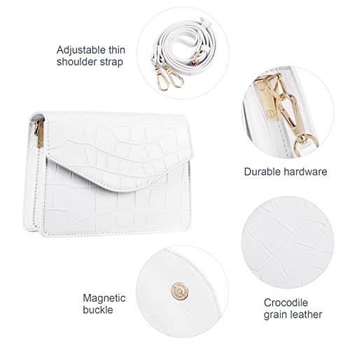 CLUCI Cross Body Bag Purses for Women, Vegan Leather Trendy Purse with Two Shoulder Strap, Women's Shoulder Bag Crocodile White