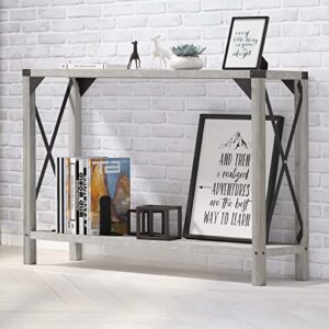 amyove farmhouse entryway table, 43″ grey console table, 2-tier wood sofa table with shelf, behind couch table, console tables for entryway, living room, hallway, foyer