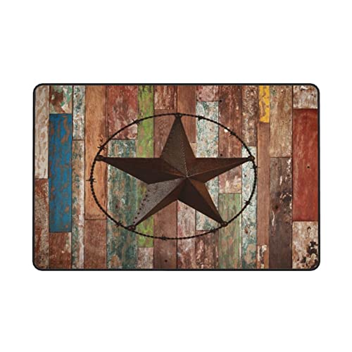 Minalo Large Area Rug Decorative Covering Floor,Rustic Wood Door with Southwestern Texas Star Garage Barn Farmhouse,Non Slip Washable Indoor Doormat Soft Area Rugs for Living Room Bedroom 5 x 7Ft