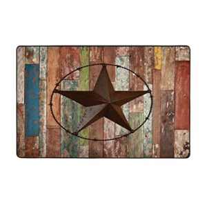 Minalo Large Area Rug Decorative Covering Floor,Rustic Wood Door with Southwestern Texas Star Garage Barn Farmhouse,Non Slip Washable Indoor Doormat Soft Area Rugs for Living Room Bedroom 5 x 7Ft