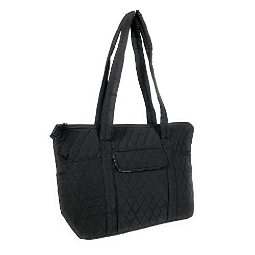 EGFAS Quilted Handbag Purse Shoulder Bag Pocketbook (Medium Solid Black)