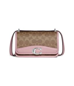 coach color-block coated canvas signature bandit crossbody tan powder pink one size