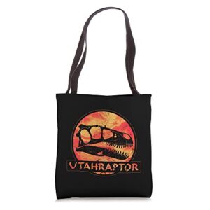 utahraptor skull fossil hunter dinosaur tote bag