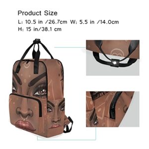 Tribal African Woman American Black Women with Glossy Lips, Tattoos Shoulder Bag Tote Daypacks Casual Sitting Satchel Rucksack Students Bookbag for A4 Books Knapsack College Schoolbag Backpack