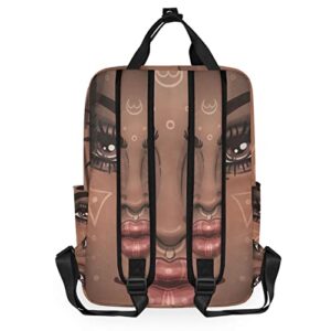 Tribal African Woman American Black Women with Glossy Lips, Tattoos Shoulder Bag Tote Daypacks Casual Sitting Satchel Rucksack Students Bookbag for A4 Books Knapsack College Schoolbag Backpack