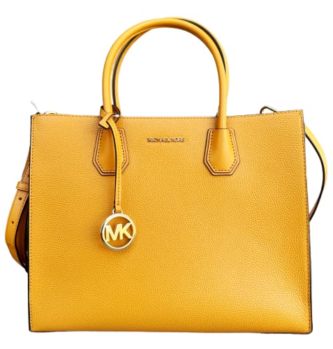 Michael Kors Mercer Large Pebbled Leather Convertible Tote Honeycomb Yellow