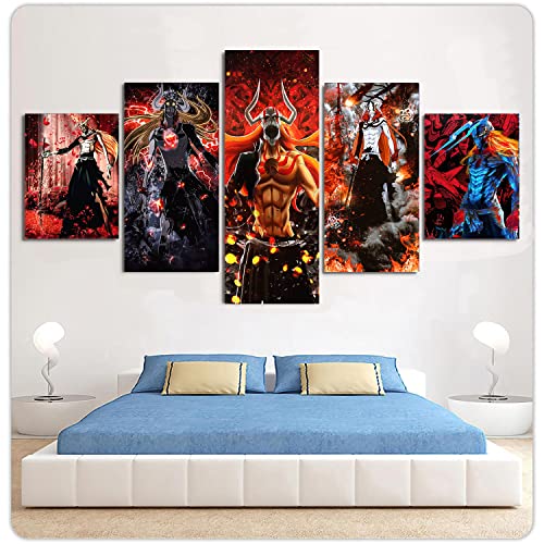 Anime Canvas Wall Art Manga Swords Ichigo Kurosaki Soul Reaper 5 Pieces HD Pictures Print for Living Room Home Bedroom Playroom Decor Unframed