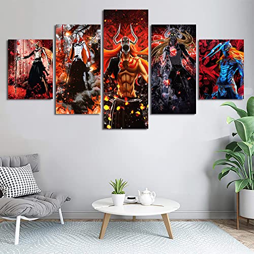 Anime Canvas Wall Art Manga Swords Ichigo Kurosaki Soul Reaper 5 Pieces HD Pictures Print for Living Room Home Bedroom Playroom Decor Unframed