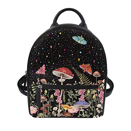 WHOSGNIHT Girls Backpack Bag Universe Mushroom Butterfly Floral Mini Leather Shoulder Handbag Waterproof Satchel