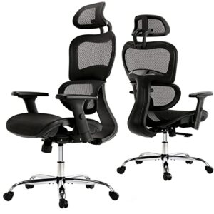 smug ergonomic office high back computer, mesh home desk lumbar support, tilt and lock, comfy rolling executive swivel task chair with 3d adjustable headrest and armrests, black